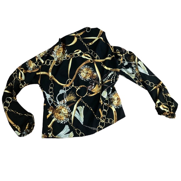 Vintage | Tops | Vintage Chain Clock Print Blouse With Cool Neckline ...